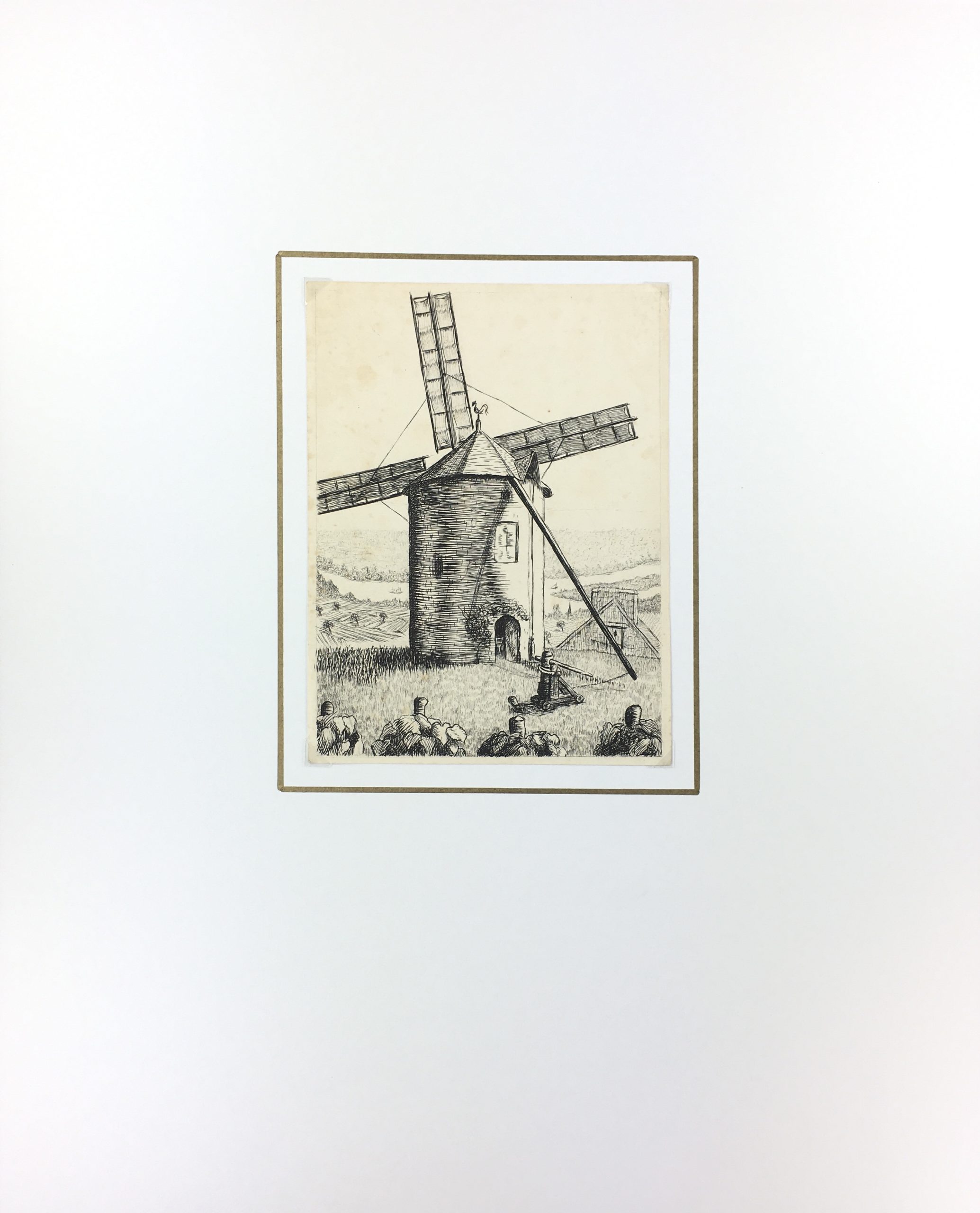 Places Drawings Original Art - The Windmill, French, c. 1920 - Original ...