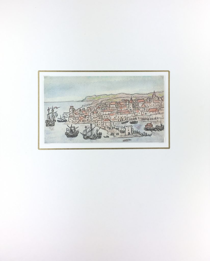 Maritime Original Art - Watercolor - Medieval Port Town, c. 1950 ...
