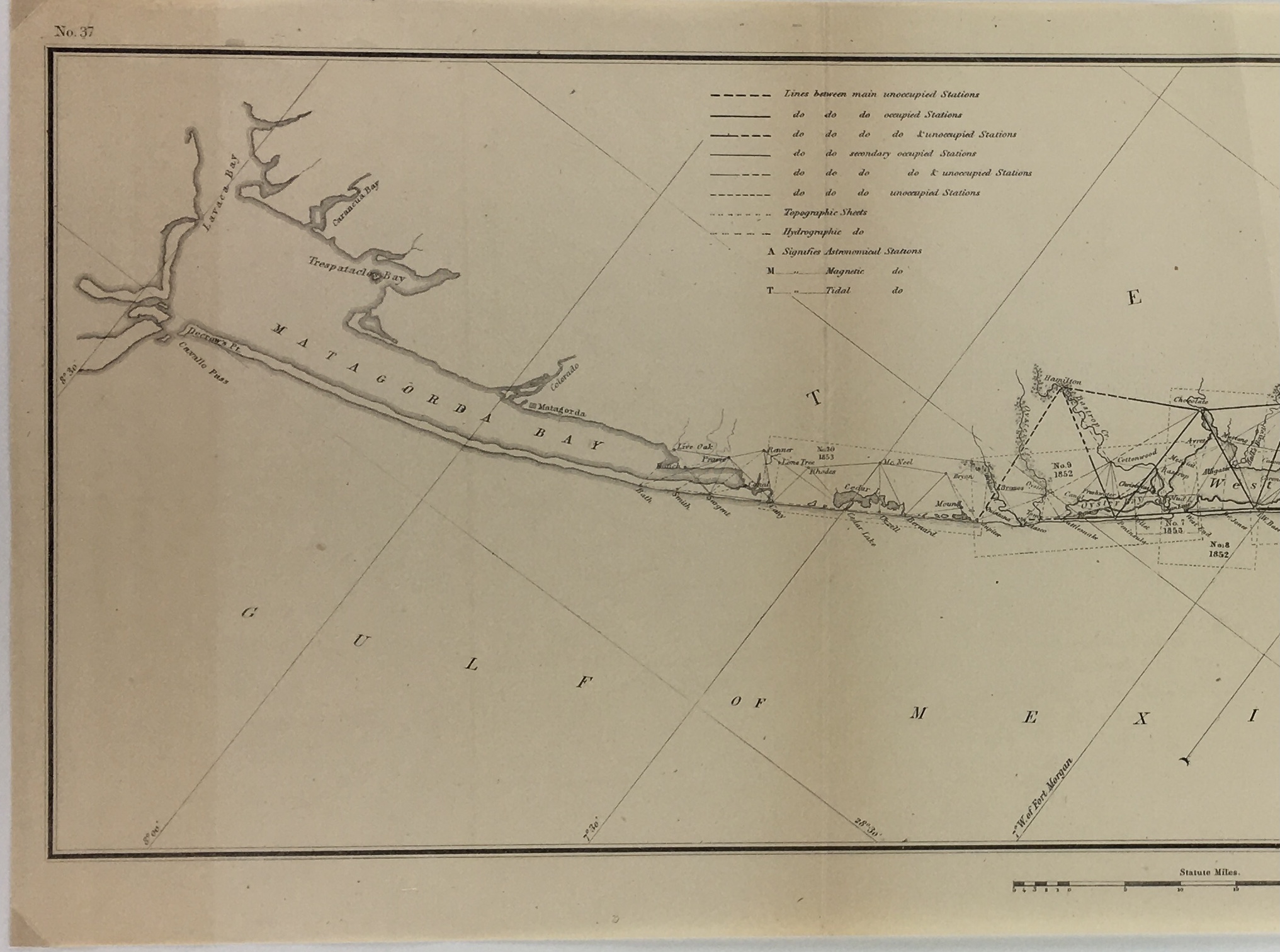 Texas Map - Galveston Coastal Survey, A.D. Bache, 1853 - Original Art ...