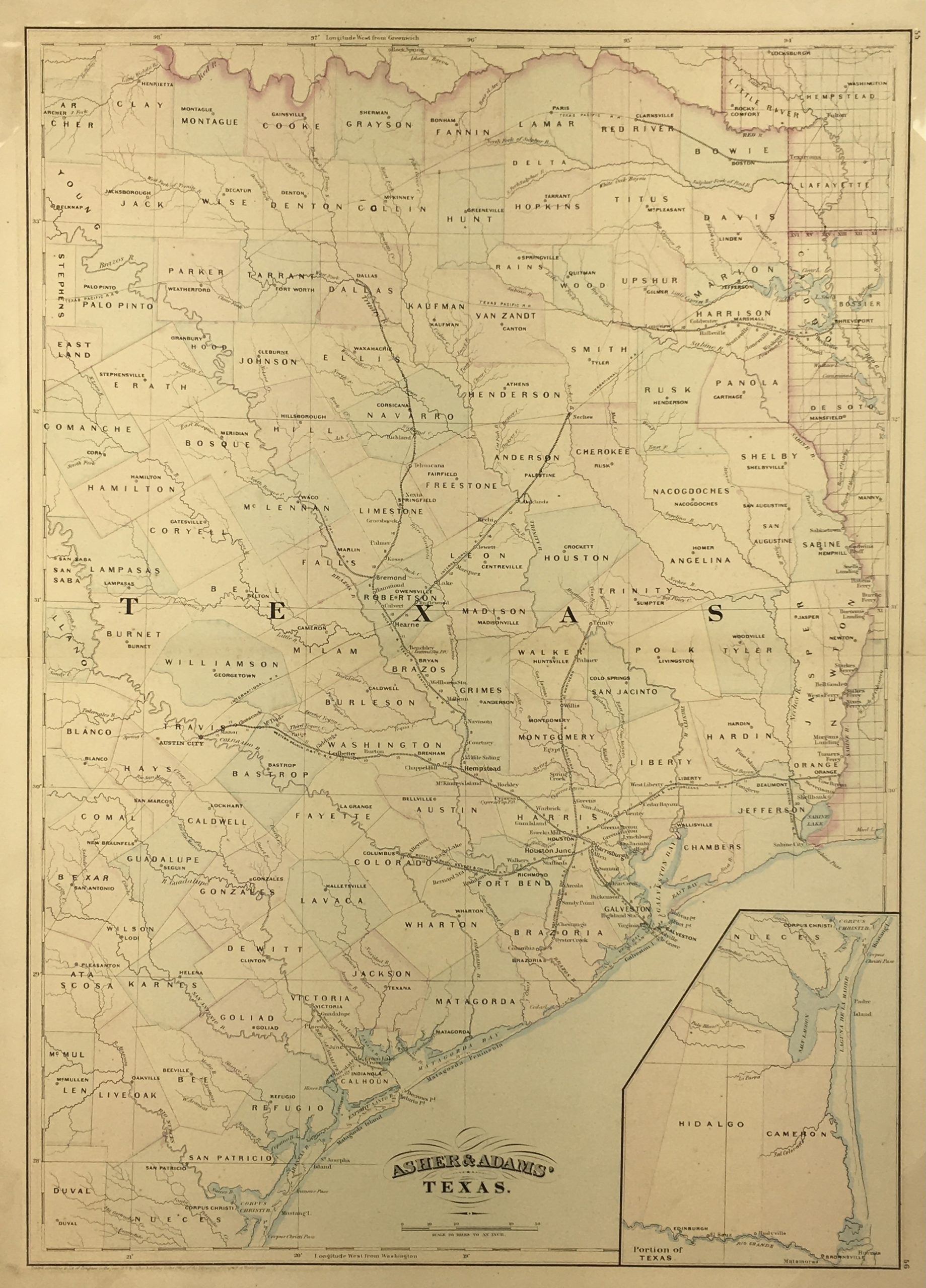 Texas Map - Eastern Texas, Asher & Adams, 1871 - Original Art, Antique ...