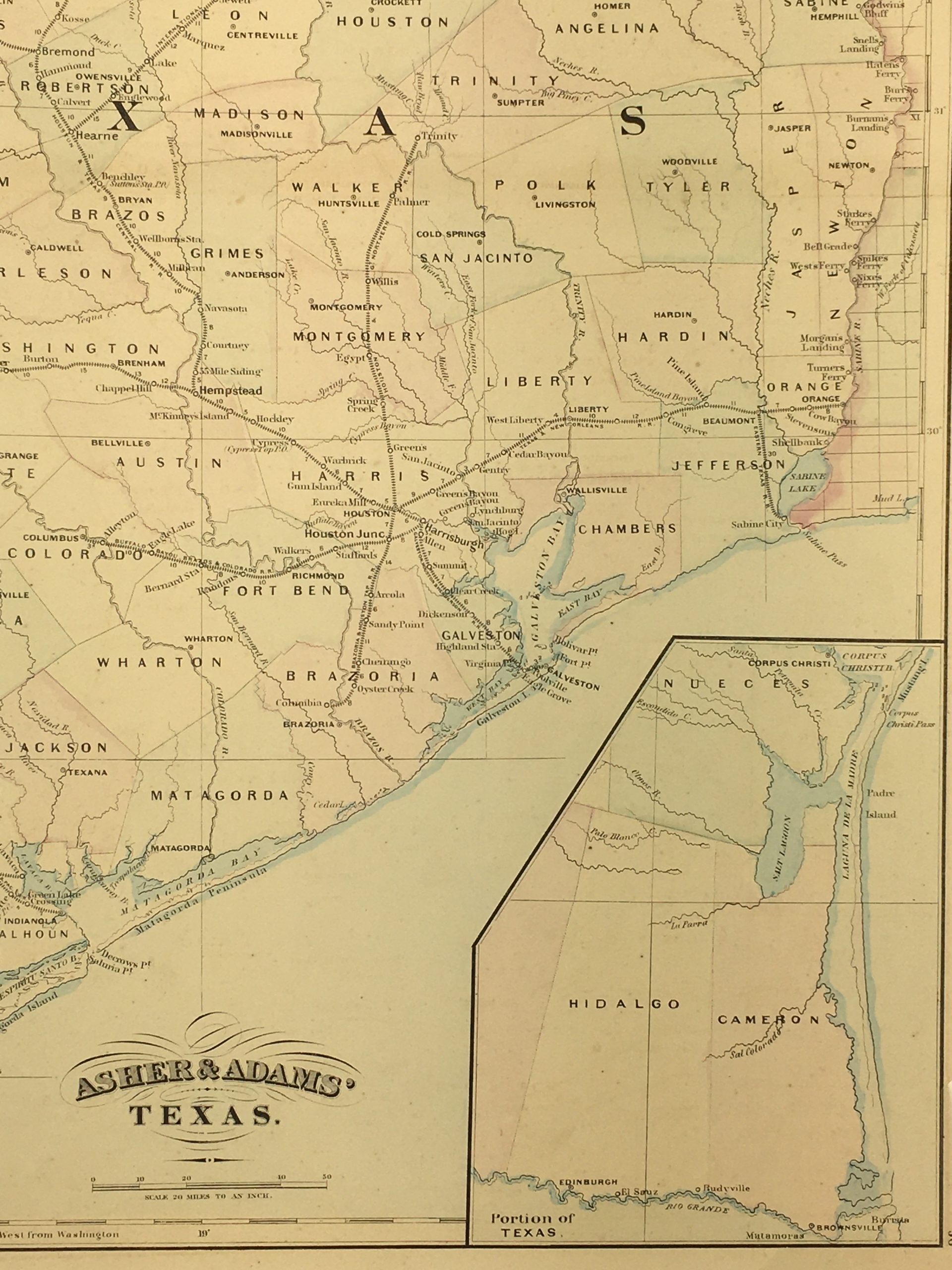 Texas Map - Eastern Texas, Asher & Adams, 1871 - Original Art, Antique ...