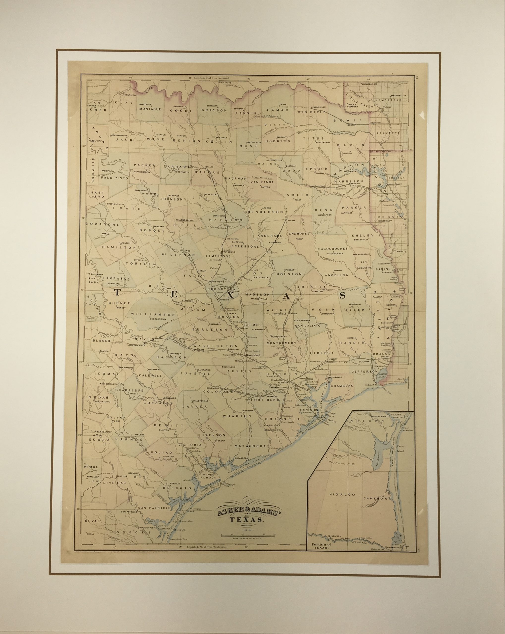 Texas Map - Eastern Texas, Asher & Adams, 1871 - Original Art, Antique ...