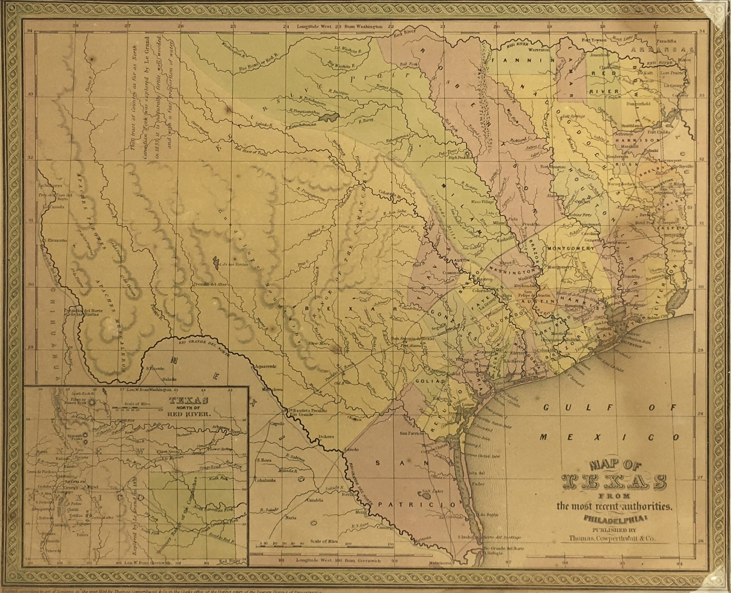 Texas Republic Map - Texas Republic, T. Cowperthwait, 1850 - Original ...